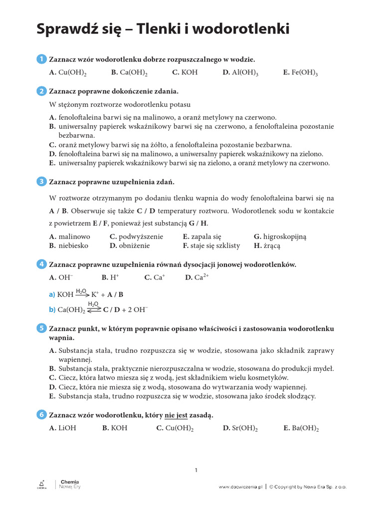 Sprawdź Się - Tlenki I Wodorotlenki | PDF