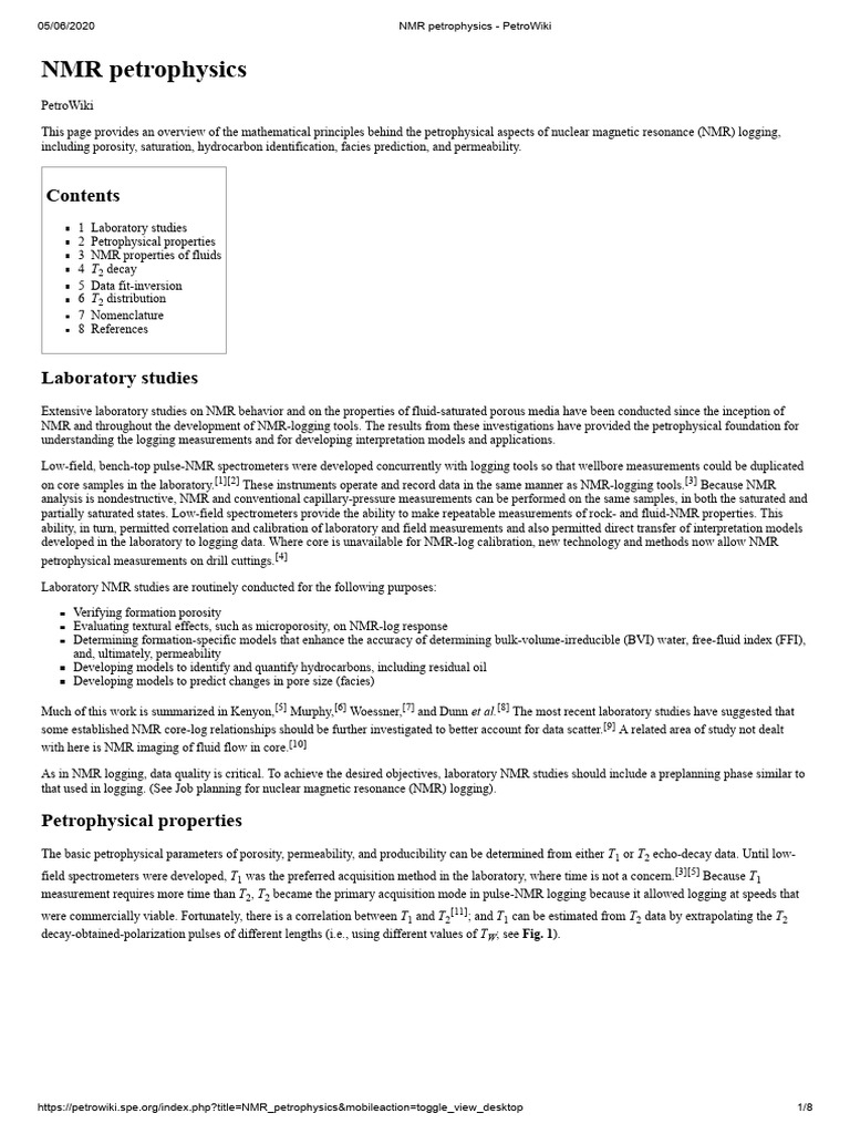 NMR petrophysics - PetroWiki | PDF | Relaxation (Nmr) | Nuclear ...