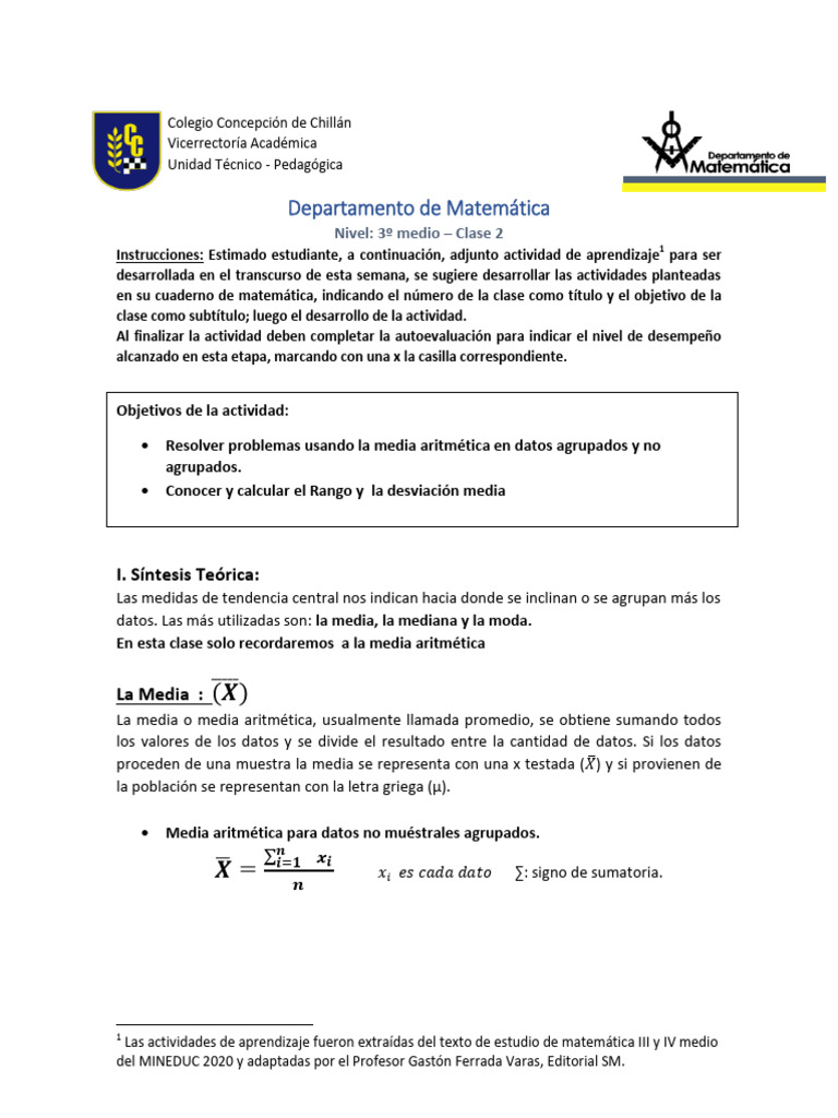 Clase 2 NM3 | PDF | Media | Significado aritmetico