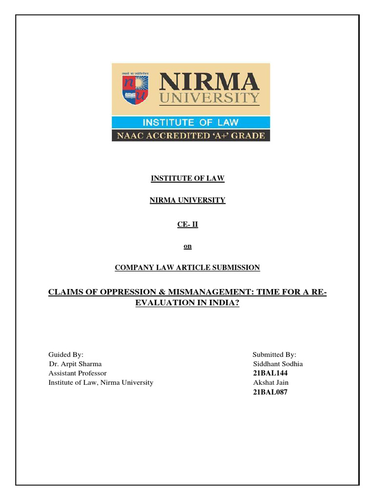 Oppression and Mismanagement | PDF | Governance | Corporate Governance