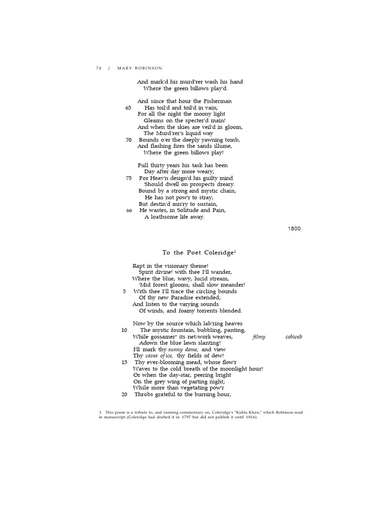 Tribute to Coleridge's Poetry | PDF