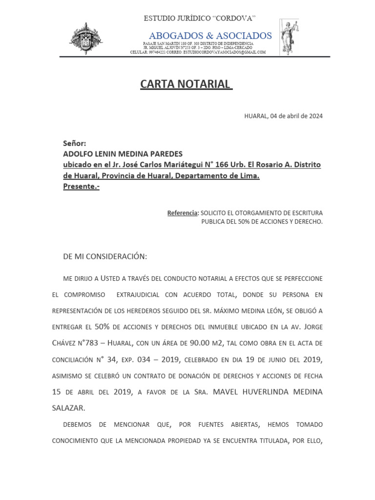 Carta Notarial Huaral Mavel | PDF Carta Notarial Huaral Mavel | PDF