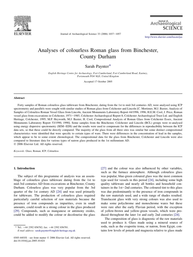 Analyses of Colourless Roman Glass | PDF | Glasses | Materials
