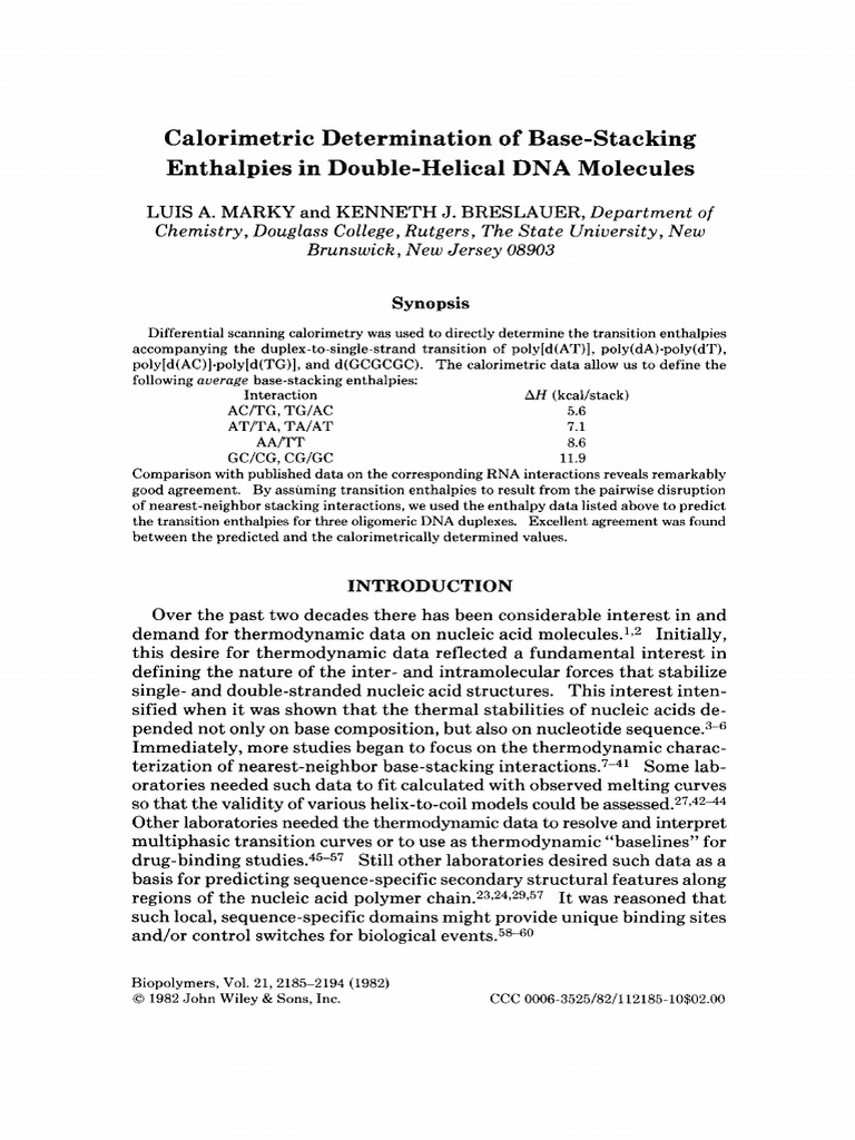 Biopolymers - November 1982 - Marky - Calorimetric Determination of ...