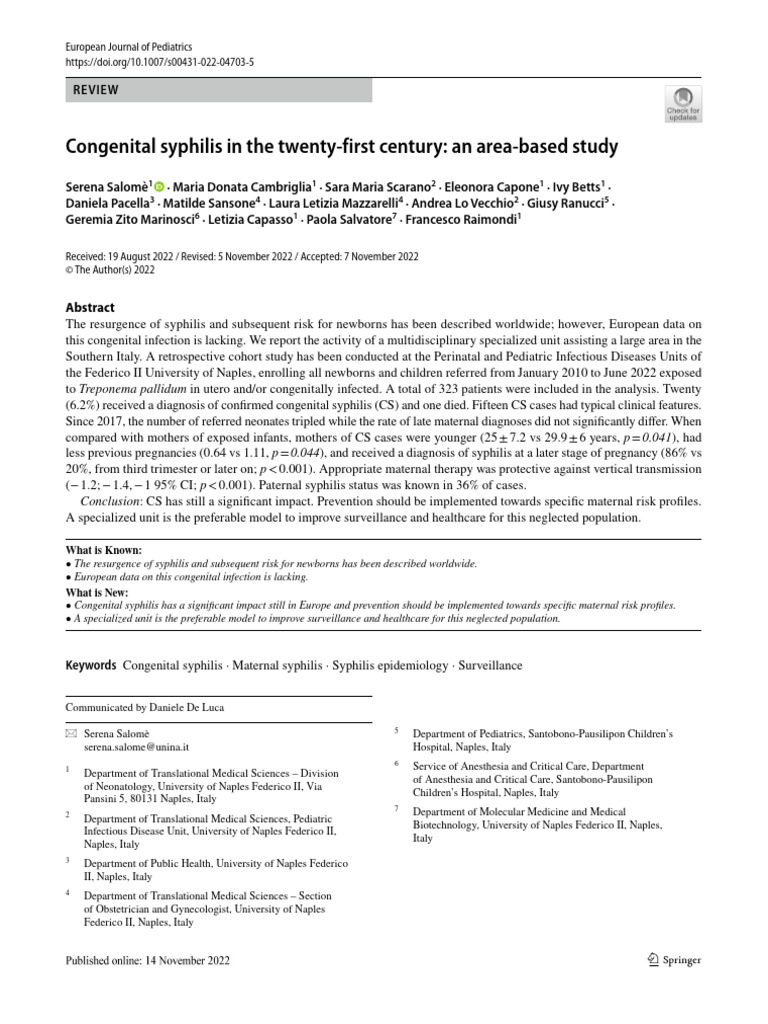 Congenital Syphilis in The Twenty First Century An Area Based Study ...