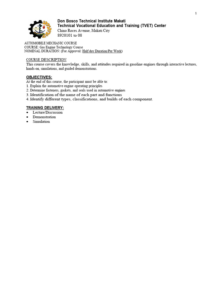 Gas Engine Technology Course Outline | PDF | Motor Oil | Engines
