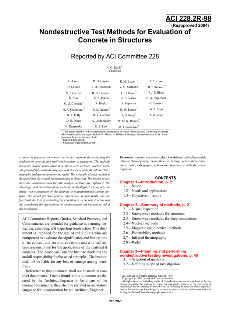 ACI 228.2R-98 Nondestructive Test Methods For Evaluation of Concrete in ...