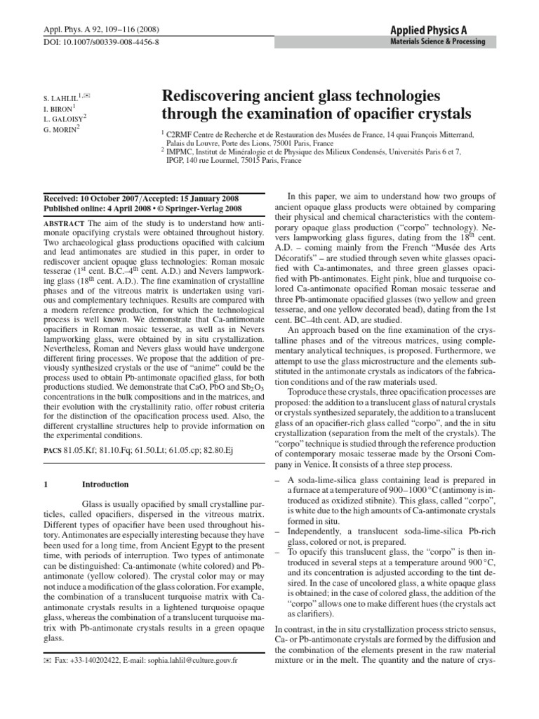 Ca & PB Opacifier Usage in Roman Tesserae | PDF | Glasses | Lead