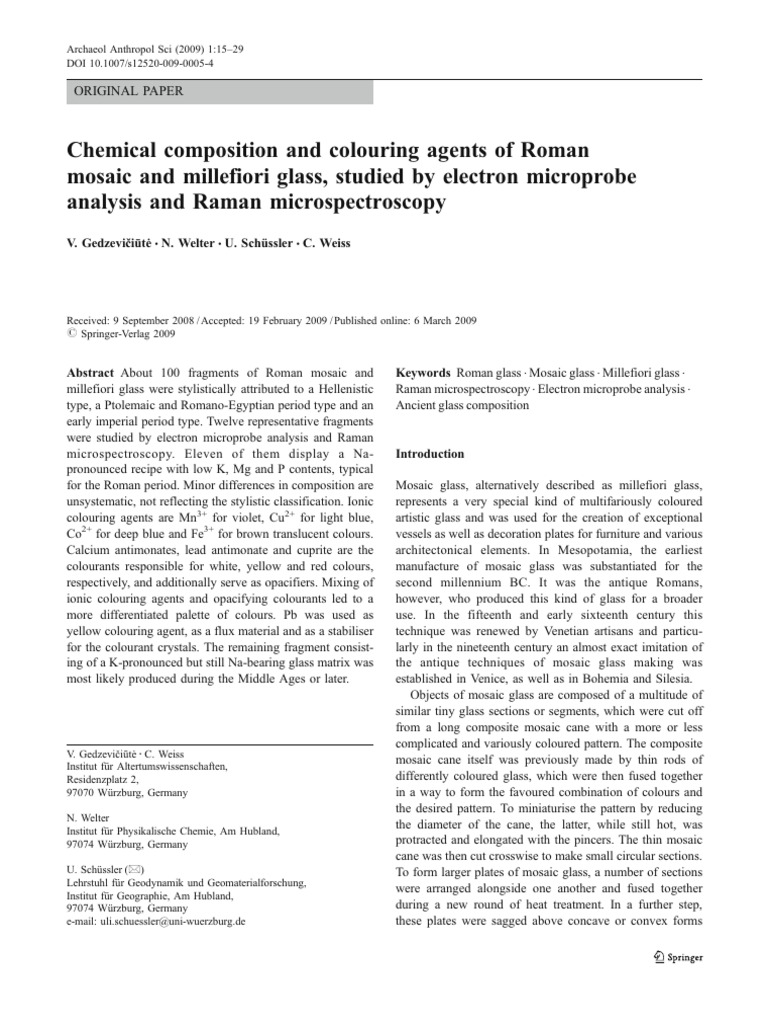Colouring Agents in Mosaic or Millefiori Glass | PDF | Glasses | Raman ...