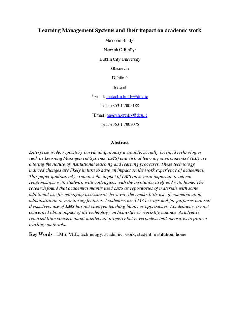 Impact of LMS on Academic Work | PDF | Educational Technology