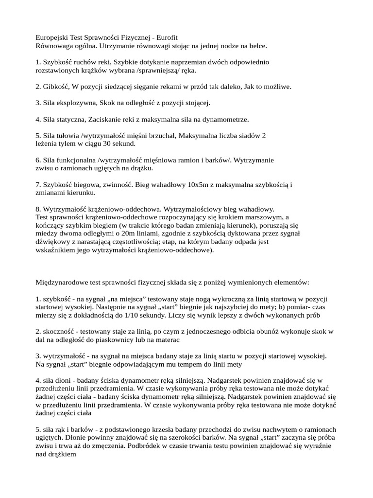 Porównanie Testów Sprawnościowych Jan Cymerman | PDF Porównanie Testów Sprawnościowych Jan Cymerman | PDF
