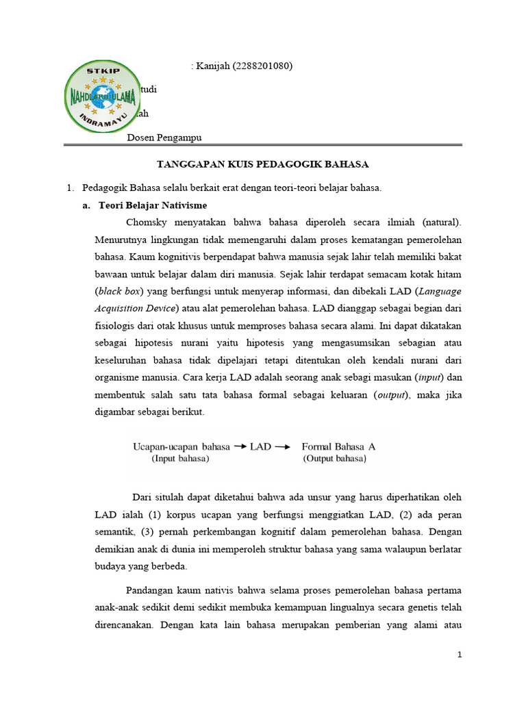 Kanijah - Teori Bahasa Tanggapan Kuis Pedagogi | PDF | Kesehatan ...