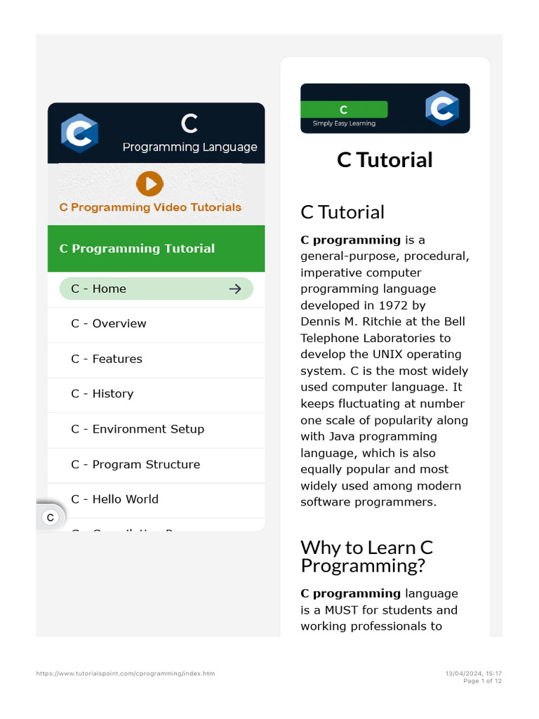 C Tutorial 13 Pdf Computer Programming Programming Language
