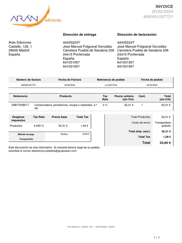 Aran 007721 | PDF | Documentos empresariales