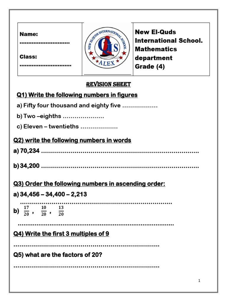 revision grade 4 new | PDF | Area | Euclidean Geometry
