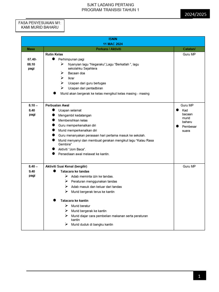 Program Transisi Tahun 1 | PDF