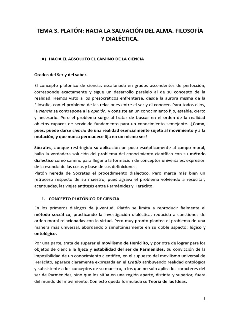 Tema 3 Platón | PDF | Platón | Conocimiento