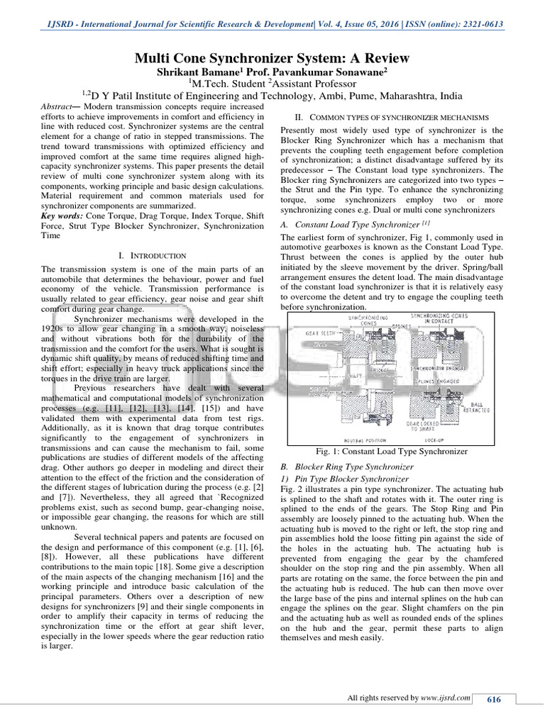 Multi Cone Synchronizer System A Review | Download Free PDF | Manual Transmission | Gear