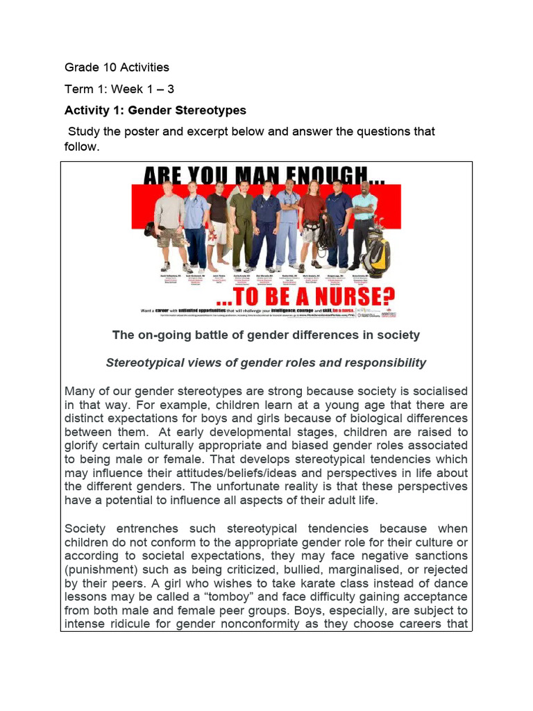 Grade 10 Activities T1 W1-3 | PDF | Physical Fitness | Gender Role
