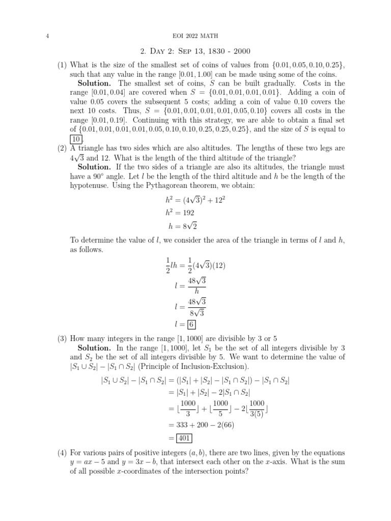 EOI2022 Math2 | PDF | Equations | Triangle