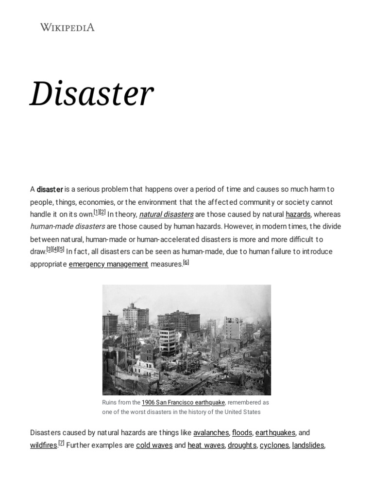 Disaster - Wikipedia | PDF | Disaster Risk Reduction | Natural Disasters