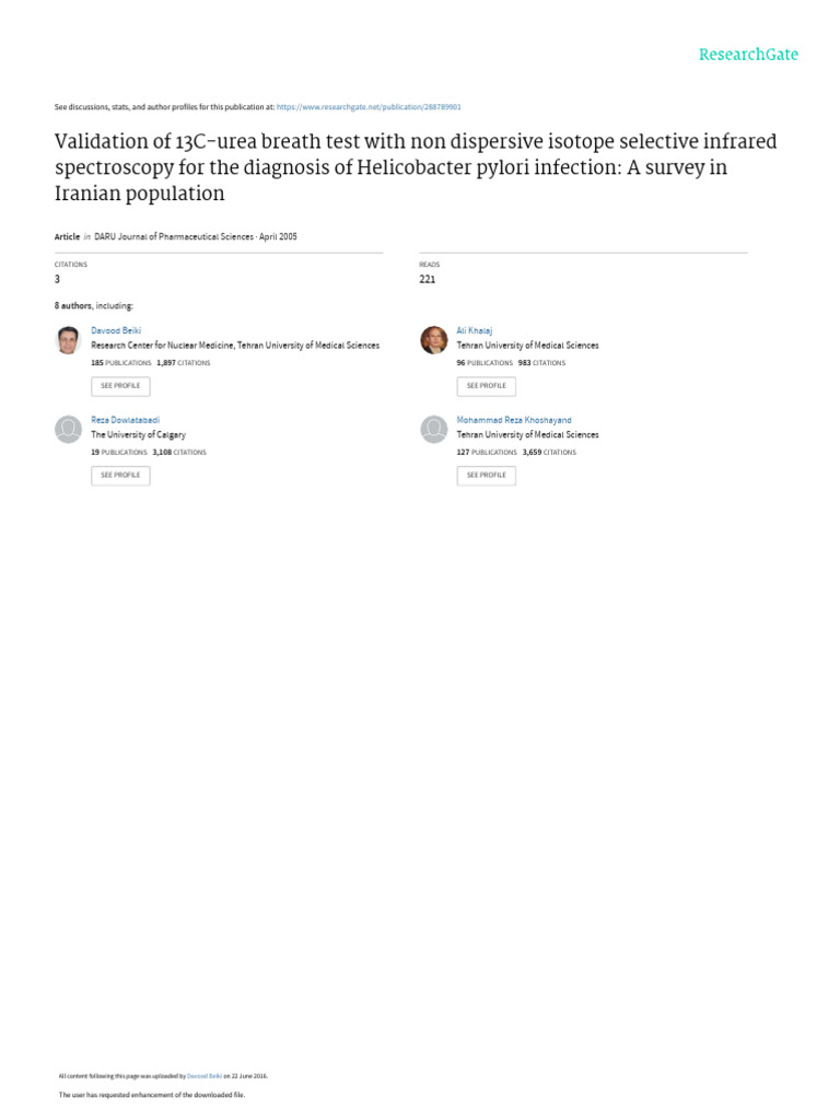 Validation of 13c-Urea Breath Test With Non Dispersive Isotope ...