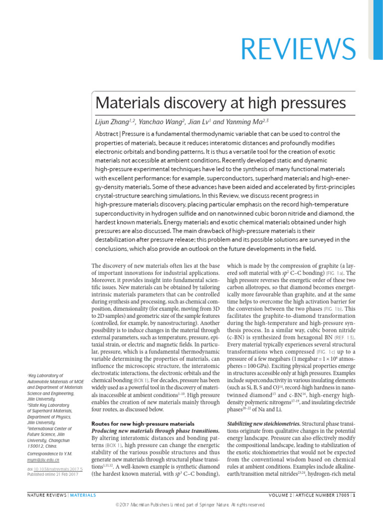 Materials Discoveryat High Presusure | PDF | Electron | Superconductivity