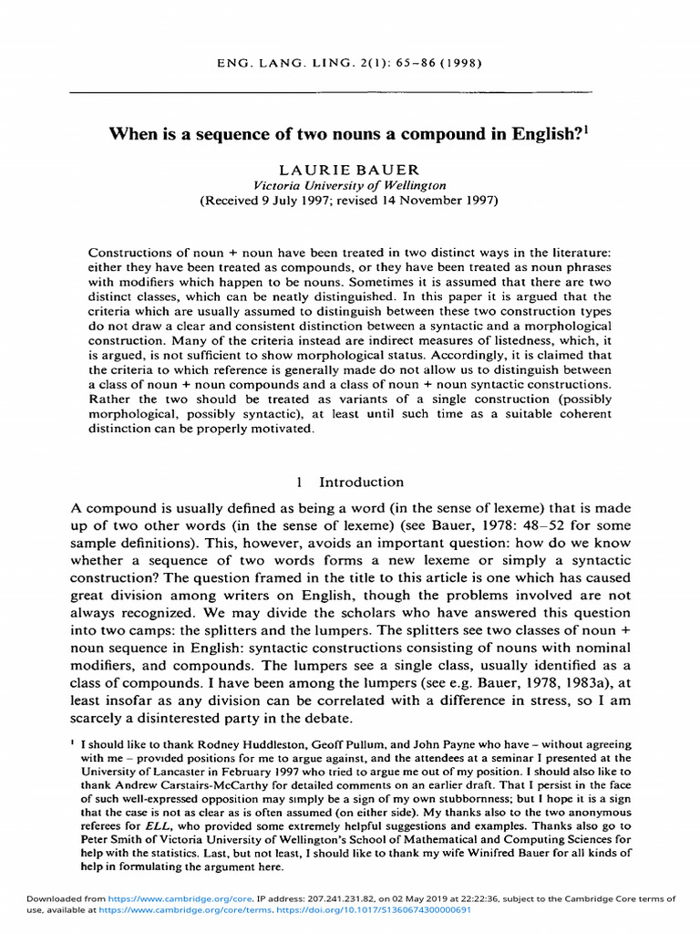 Div Class Title When Is A Sequence of Two Nouns A Compound in English A Href fn01 Ref Type FN ...