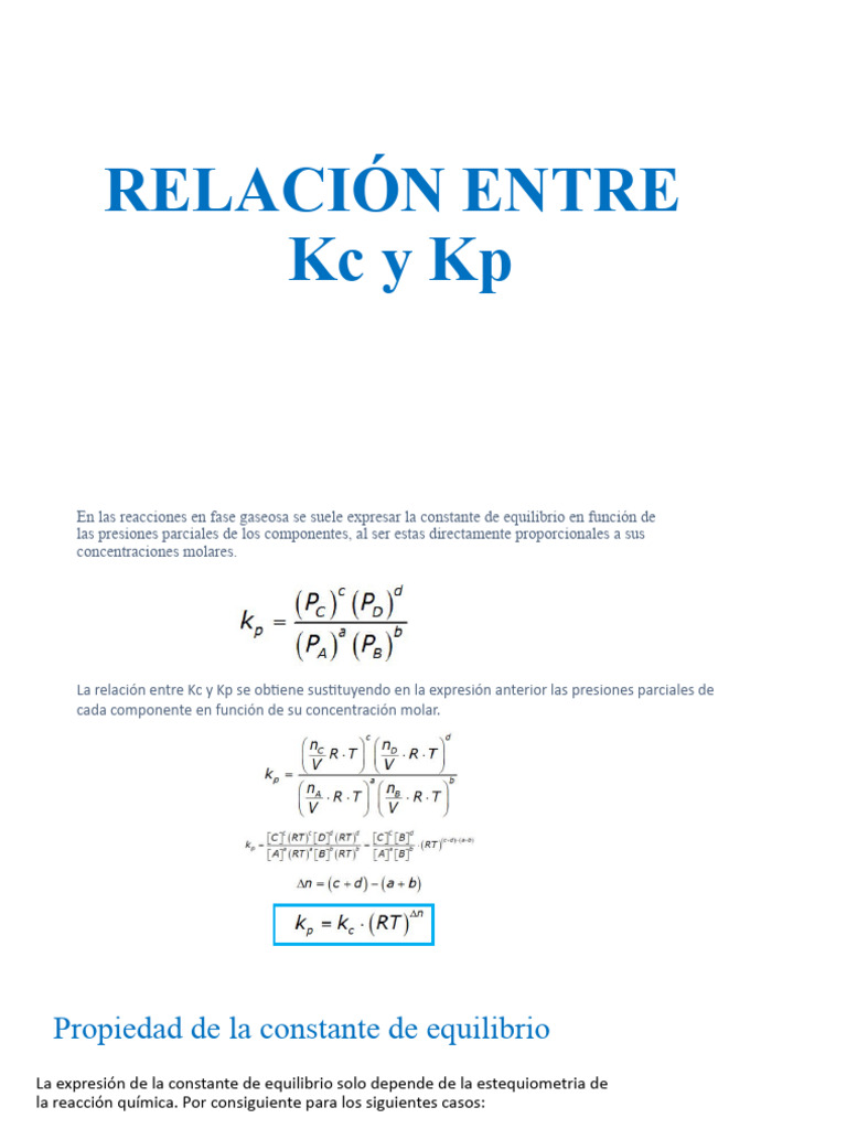 Equilibrio Químico. RELACIÓN ENTRE KC y KP | PDF | Equilibrio químico ...