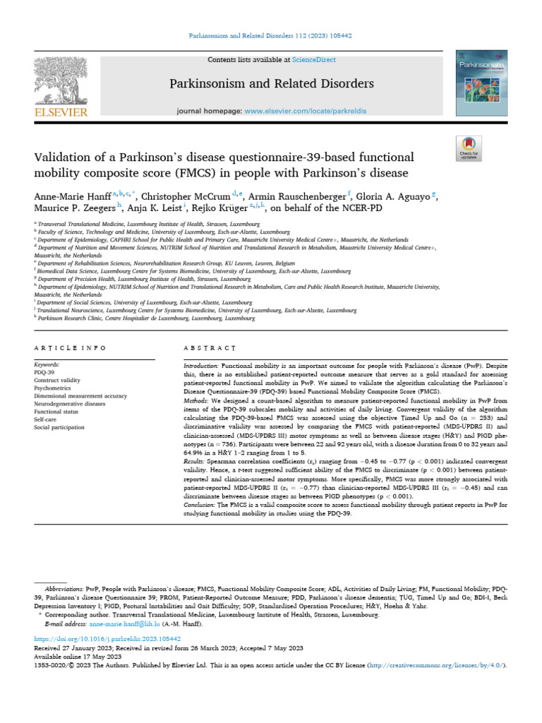 Validation of A Parkinson's Disease Questionnaire | PDF | Validity (Statistics) | Statistics