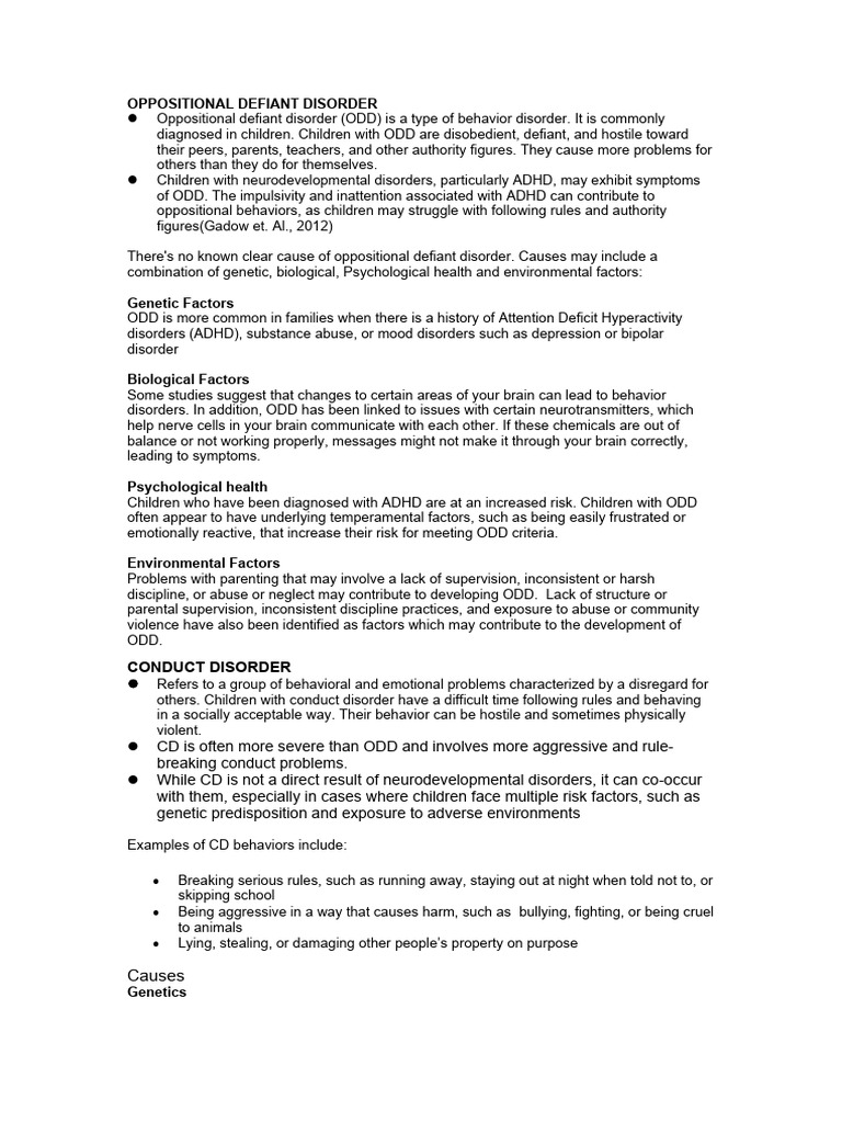 OPPOSITIONAL DEFIANT DISORDER | PDF | Attention Deficit Hyperactivity ...