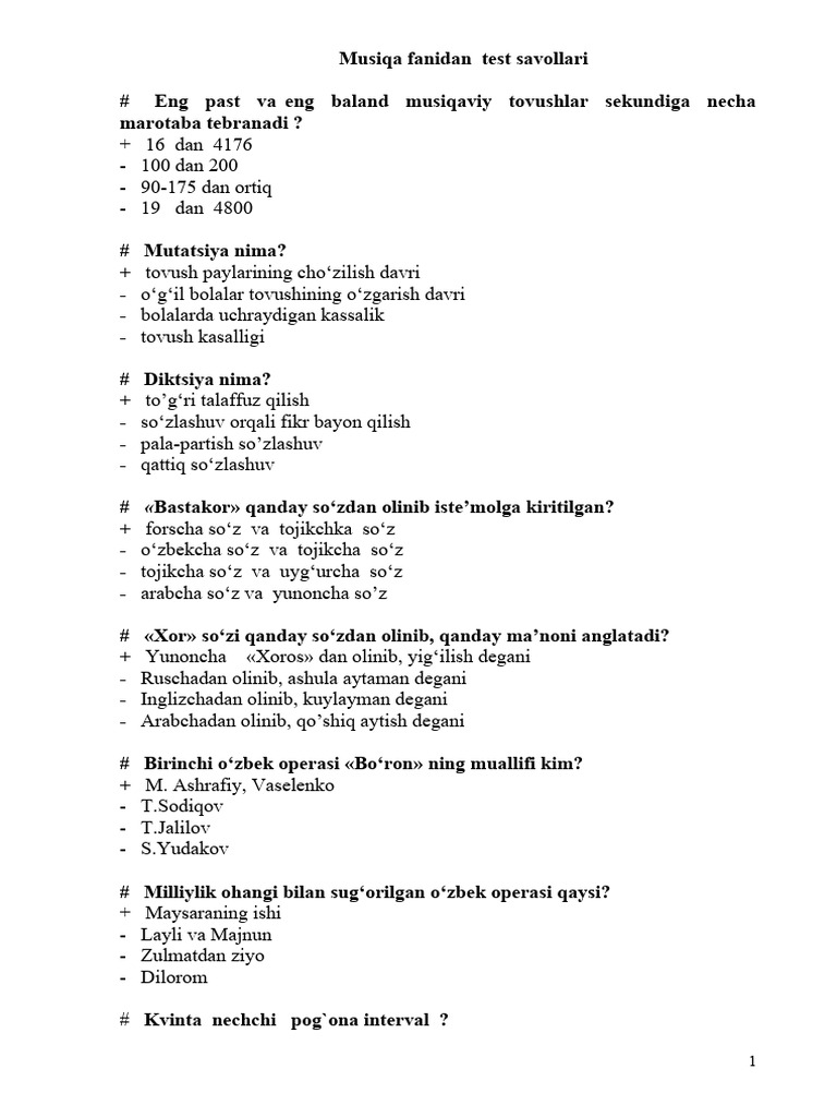 Musiqa Test Savollari | PDF