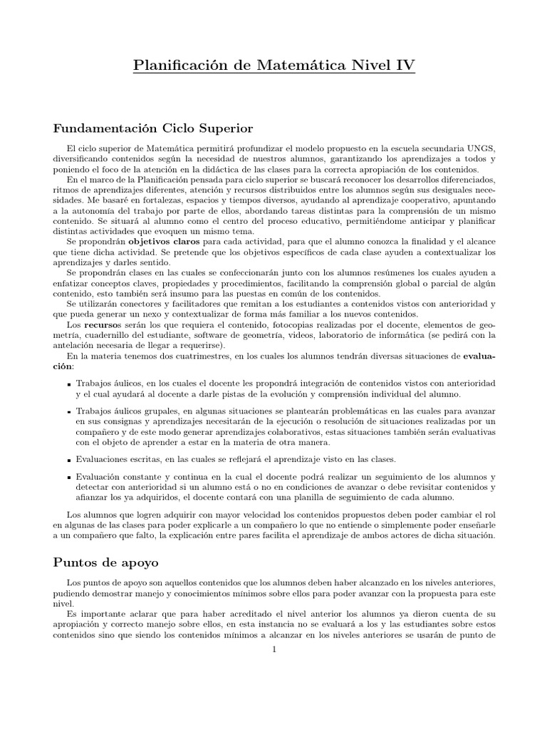 Planificaci N Matem Tica Nivel IV | PDF | Números | Función (Matemáticas)