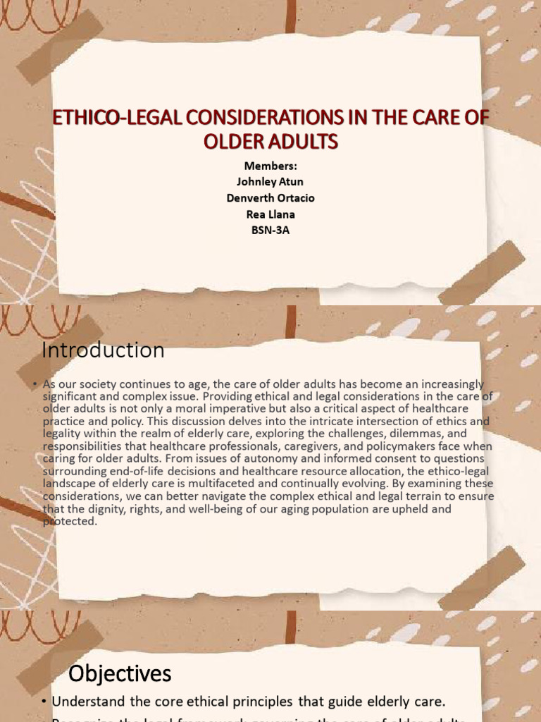 Ethico Legal Considerations in The Care of Older Adults | PDF | Geriatrics | Caregiver