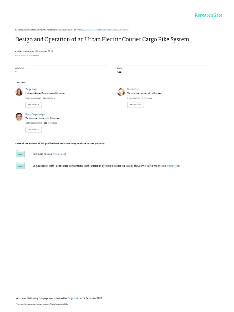 Design and Operation of An Urban Electric Courier Cargo Bike System | PDF