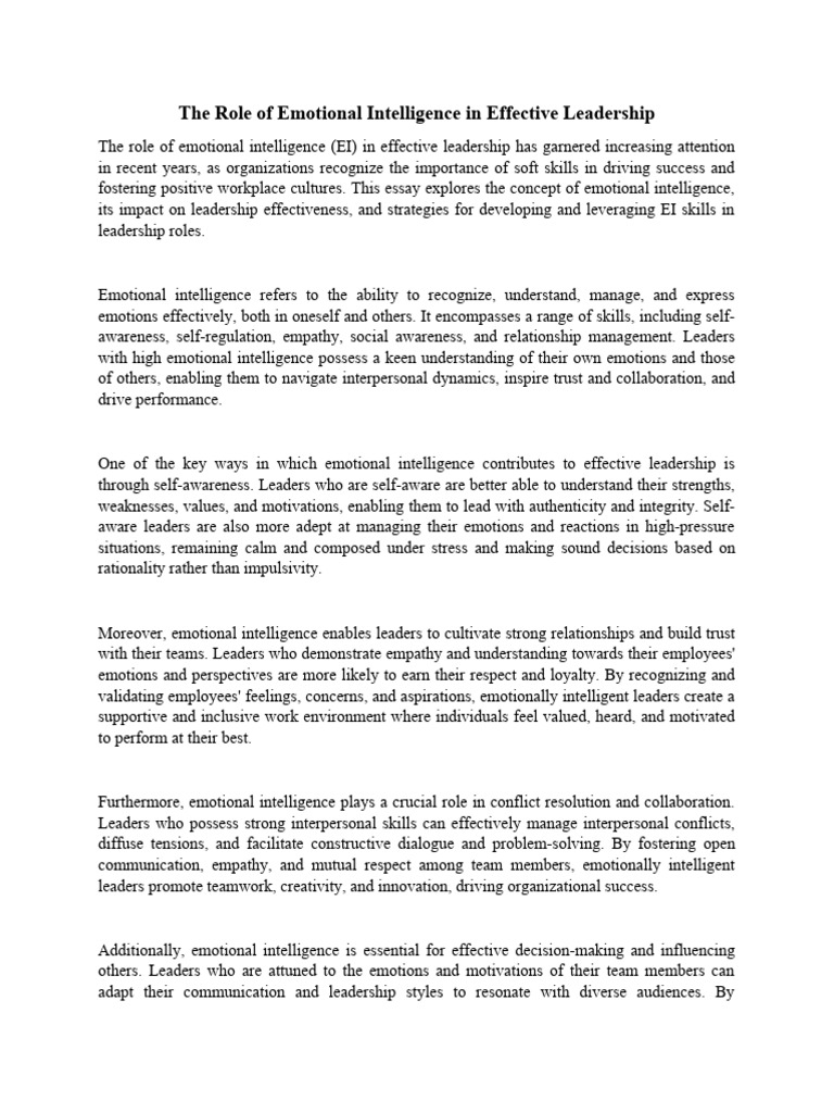 The Role of Emotional Intelligence in Effective Leadership | PDF ...