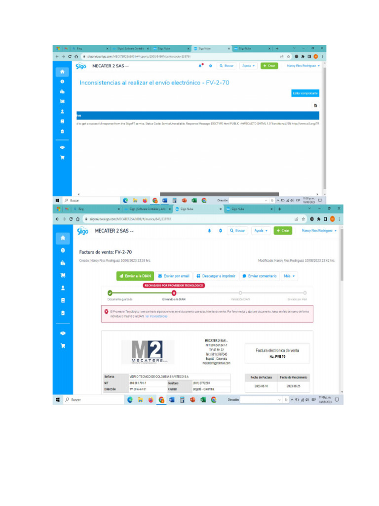Pantallazo Error de Fra en Siigo | PDF