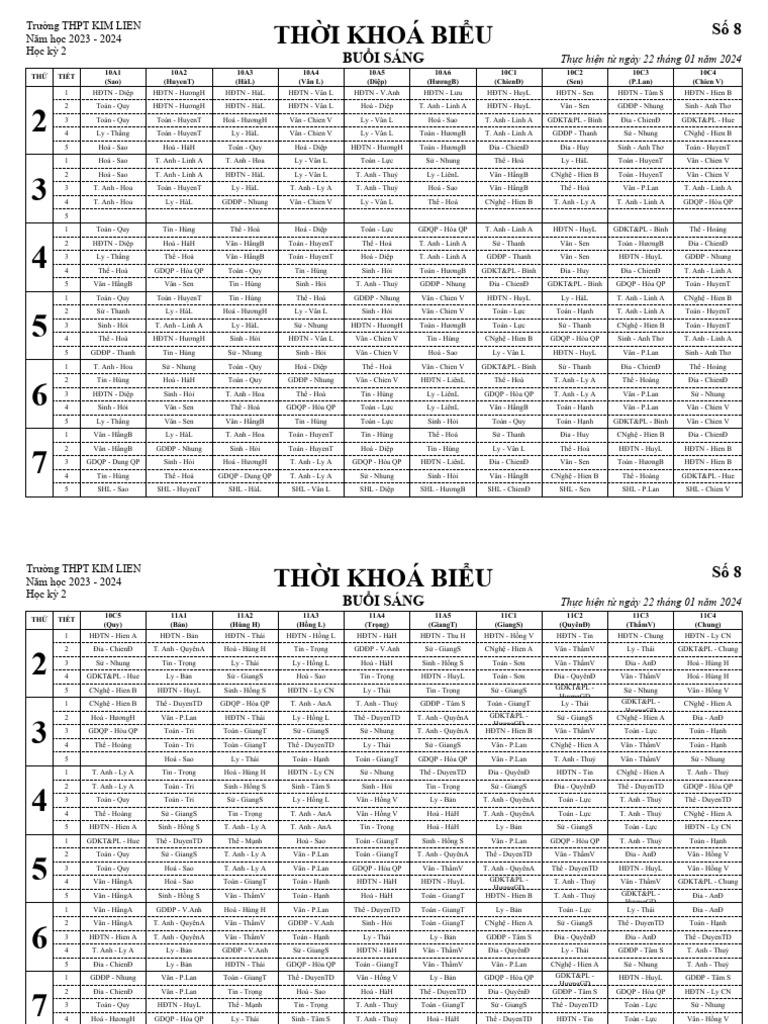 TKB SỐ 8HK2 | PDF