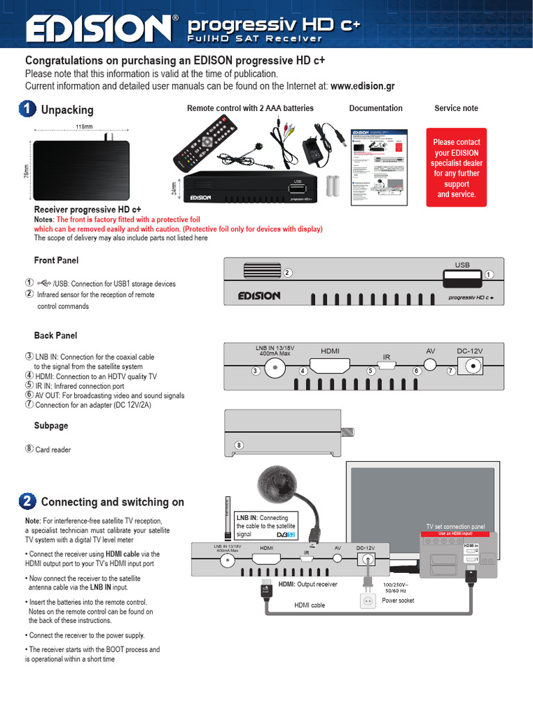Manual 1417789 Edision Progressiv HDC Nano DVB s2 Receiver Usb Front ...