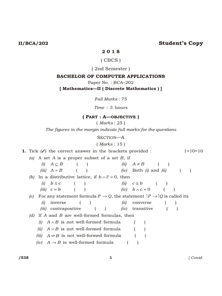 Mathematics (Discrete Mathematics) Question Paper | PDF | Group ...