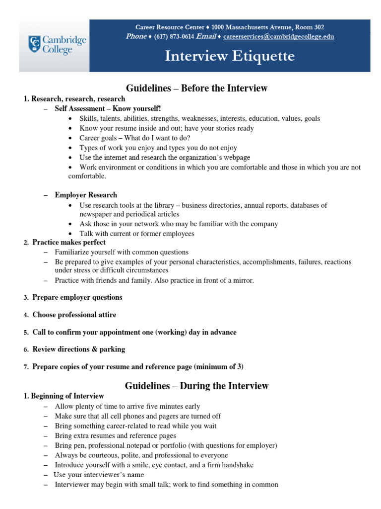 Interview - Guidelines For Freshers | PDF | Body Language | Human ...