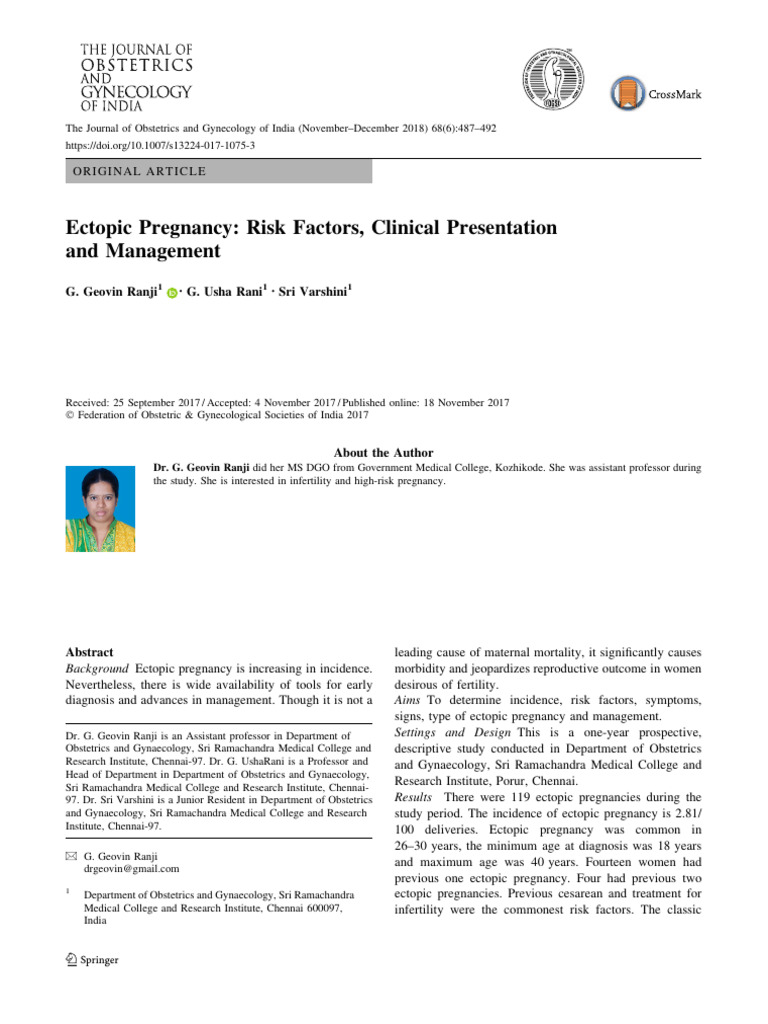 Ectopic Pregnancy Risk Factors, Clinical Presentation and Management ...