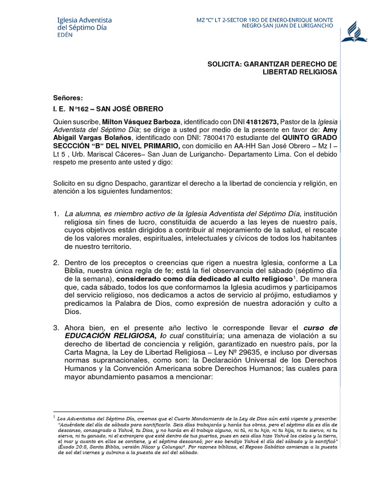 SOLICITUD DE EXONERACIÓN-Amy Abigail Vargas Bolaños | PDF | Libertad ...