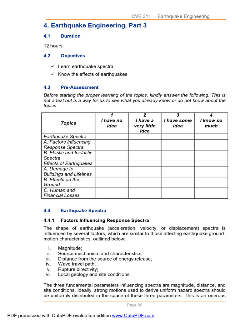 CVE 311 Earthquake Engineering Module Part 3 | PDF | Earthquakes | Spectral Density