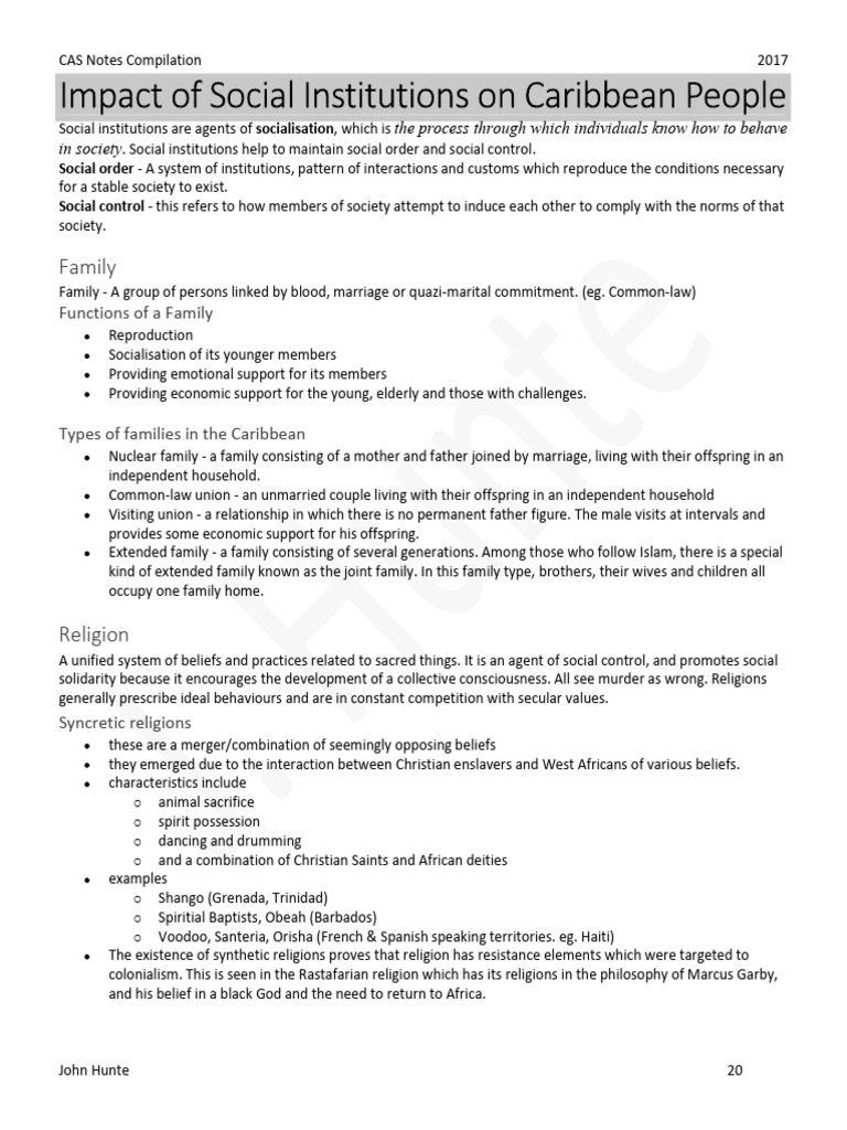 Impact of Social Institutions On Caribbean People Notes | PDF | Cost Of ...