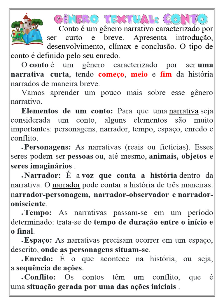 Conto É Um Gênero Narrativo Caracterizado Por Ser Curto e Breve | PDF ...