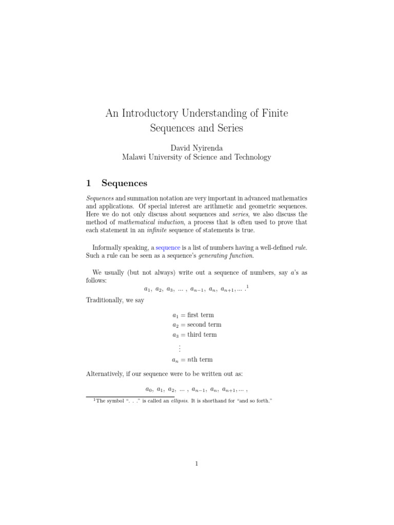 Finite Sequences and Sums by David Nyirenda | PDF | Summation | Mathematics