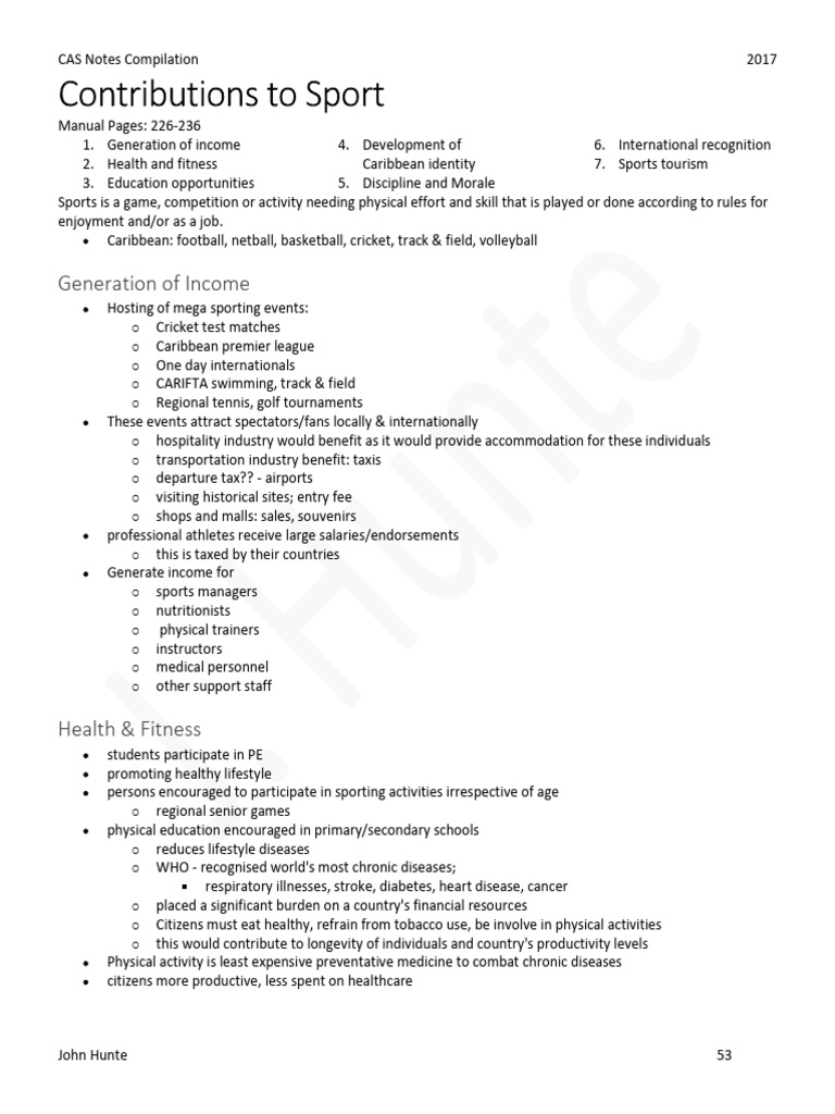 Contribution of Sport To Development Notes | PDF | Sports | Tourism Contribution of Sport To Development Notes | PDF | Sports | Tourism