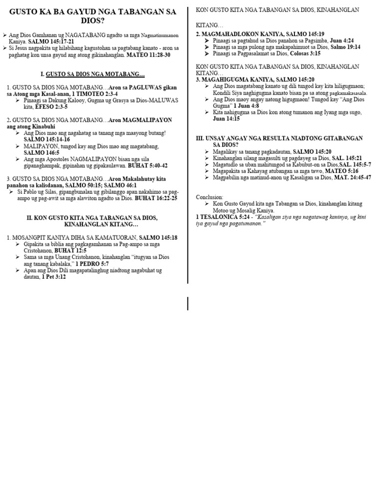 Gusto Ka Ba Gayud Nga Tabangan Sa Dios (Word Outline) Sept. 18 - 2011 | PDF