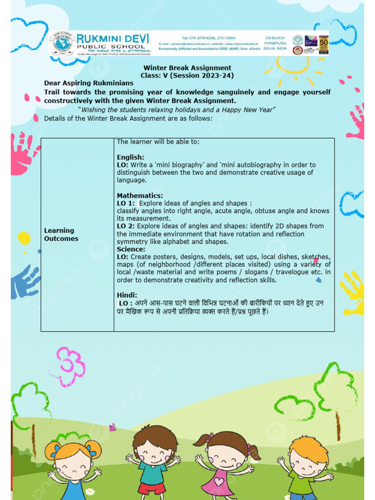 Winter Break Assignment for Class V | PDF | Learning | Human Communication